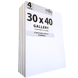 milo Stretched Artist Canvas | 30x40 inches | 4 Pack | 1.5” inch Thick Gallery Profile | 11 oz Primed Large Canvases for Painting, Ready to Paint Art Supplies for Acrylic, Oil