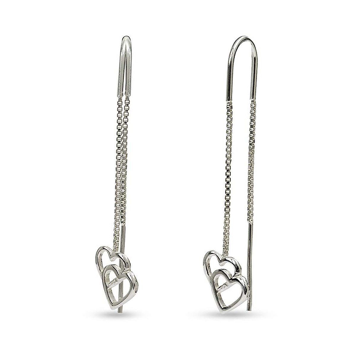 LeCalla 925 Sterling Silver Heart Earrings Jewelry Light-Weight Heart Drop Threader Earring for Women