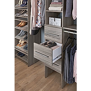 ClosetMaid SuiteSymphony Wood Closet Drawer, Add On Accessory, Modern Style, For Storage, Closet, Clothes, 16” x 10” Size for 16 in. Units, Natural Gray/Satin Nickel