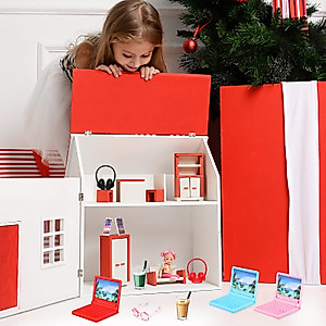 20 Pieces Dollhouse Accessories Doll Travel Accessories Mini Laptop Computer Phone Toy Miniature Glasses Headset Drink Toys Plastic Doll Accessories for Dolls (Classic Style)