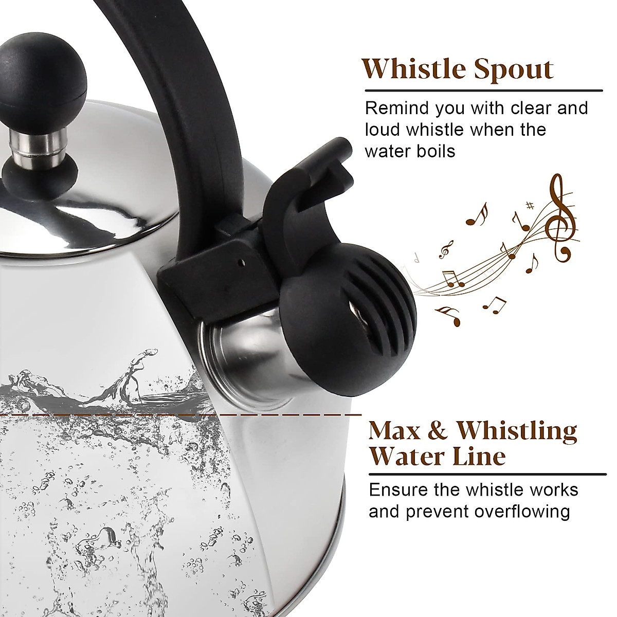 2.64QT Whistling Tea Kettle for Stove Top, Compatible with All Burners Including Induction, 18/10 Stainless Steel Stovetop Kettle Tea Kettle 2.5L