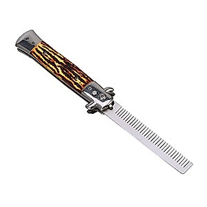 SwitchBlade Comb, Resin Handle Comb Folding Butterfly Comb Training Practice Comb Outdoor Practice Comb for Hair Beard or Mustache, Stocking Stuffers(Imitated bovine bone color)