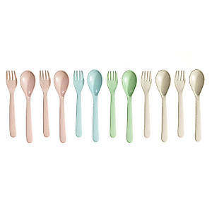 MUSENTIAL 10" Inch Wheat Straw Deep Dish Set (6 Dinner Dishes / Spoons & Forks ) - Dishwasher & Microwave Safe - Unbreakable Reusable Lightweight Eco Friendly & BPA Free Dinnerware