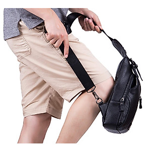 BULLCAPTAIN Genuine Leather Men Shoulder bag Sling Chest bag Travel Hiking Backpack Crossbody Bag (Black)