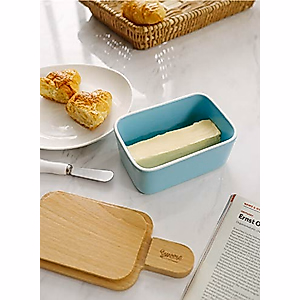 Sweese 323.104 Butter Dish with Lid and Handle, Porcelain Butter Keeper and Extended Wooden Lid, Red