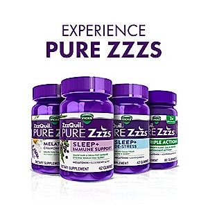 ZzzQuil PURE Zzzs Triple Action, 6mg Melatonin Gummies, 3X Sleep Aid with Ashwagandha, Calm Mood & Antioxidant for Adults, 6 mg per serving, 60 Count