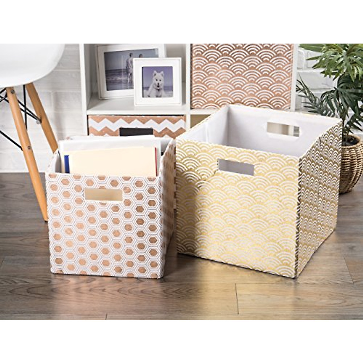 DII Collapsible Hard Sided Bin, Waves, Gold, Large