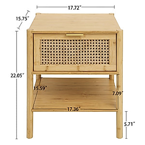 Rattan Nightstand 2 Drawer, Bamboo and Rattan Mid Century Modern Nightstand, Bedside Table Accent End Table Side Table for Bedroom, Living Room (Natural + Bamboo)