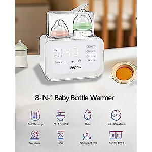Baby Bottle Warmer, 8-in-1 Fast Milk Warmer for Breastmilk or Formula with Timer, 24H Constant Warming, with Defrost, Heat Baby Food Jars, Sterili-zing Function, Accurate Temp Control, Fits 2 Bottles