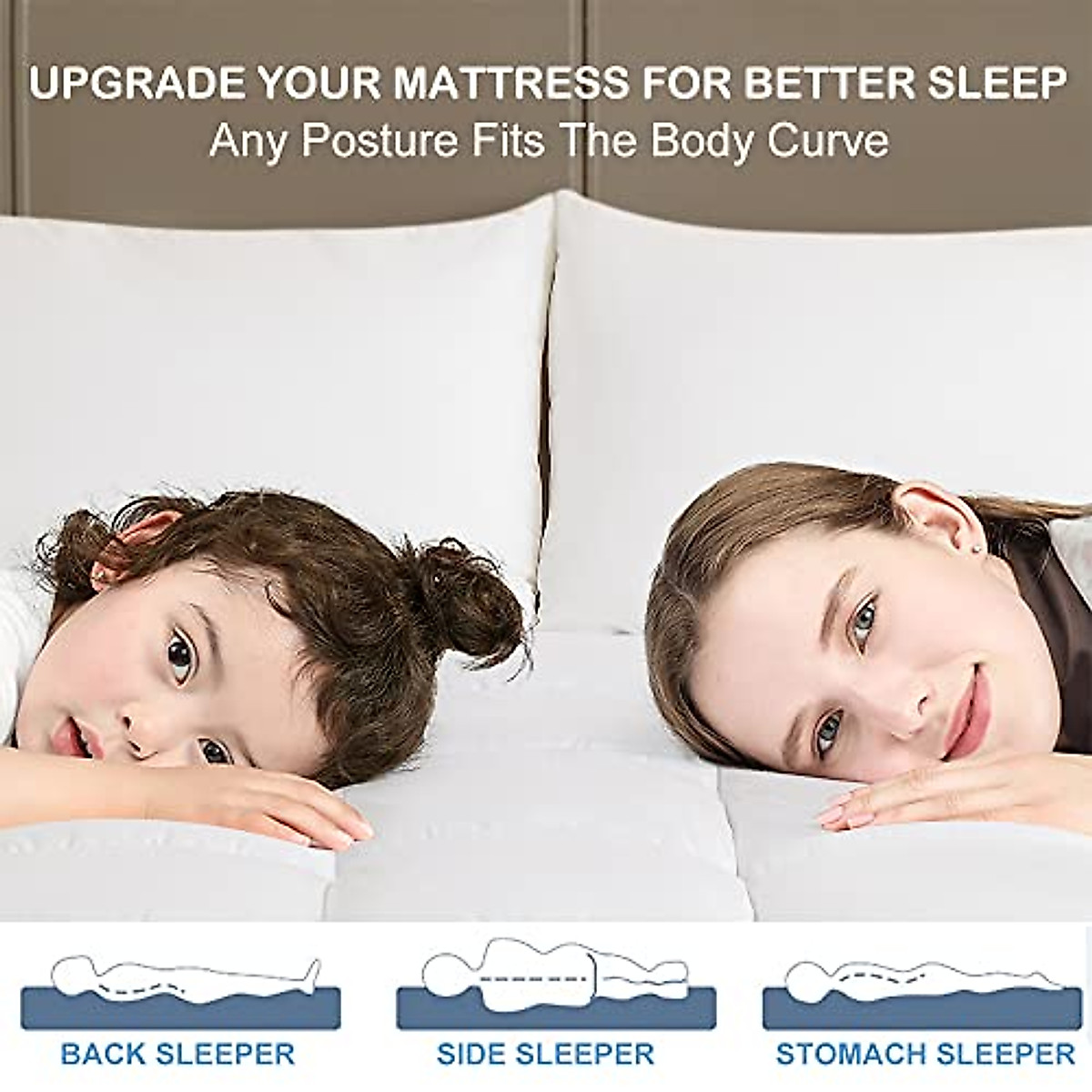 LIANLAM Mattress Topper for Back Pain Relief, Soft Mattress Protector Cover with 8"-21" Deep Pocket (White, King)