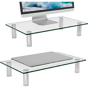 Wali Glass Monitor Stand, Clear Laptop Stand Adjustable Computer Riser for Desktop Display (GTT001-2), 16x10in, 2 Pack, Clear
