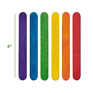 Colored Popsicle Sticks for Crafts - [100 Count] 6 Inch Jumbo Multi-Purpose Wooden Sticks