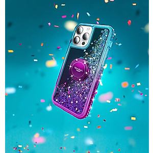 Silverback for iPhone 14 Pro Max Case, Moving Liquid Holographic Sparkle Glitter Case with Kickstand, Girls Women Bling Diamond Ring Protective Case for Apple iPhone 14 Pro Max 6.7''- Purple