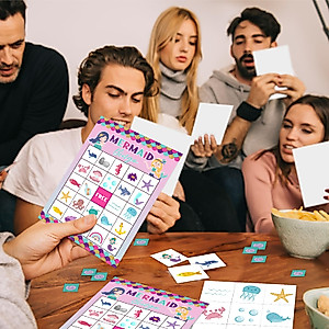 5 x 7 Inches Mermaid Bingo Game Cards, Holiday Indoor Outdoor Bingo Game with 24 Players, Party Activity Supplies for Family Colleague Friend Adult Teen Birthday Festival School Classroom-01