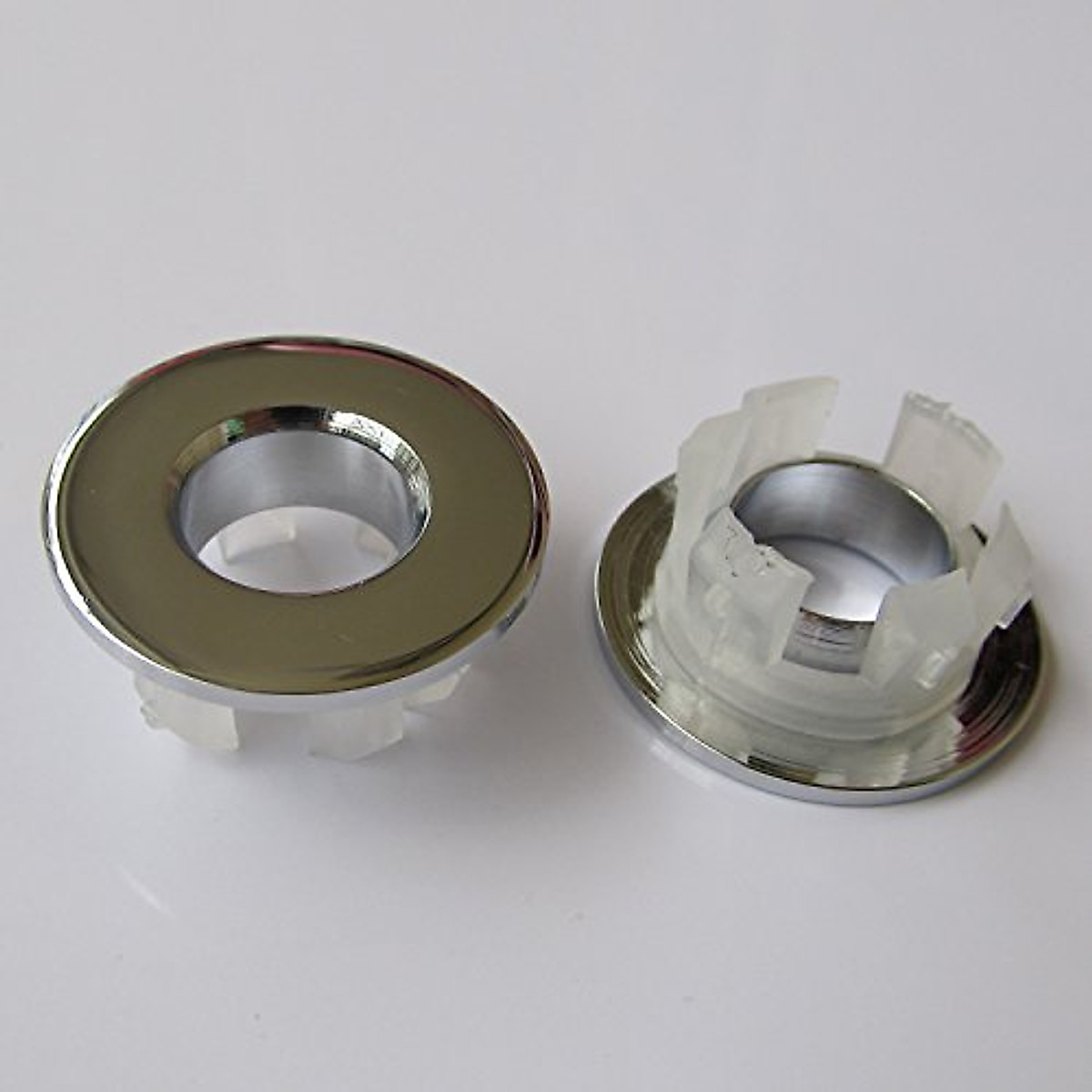 Homdipoo Ceramic Bathroom Vessel Vanity Sink Art Basin Sink Basin Trim Overflow Cover Brass Insert in Hole Round Caps Chrome 2 Pack