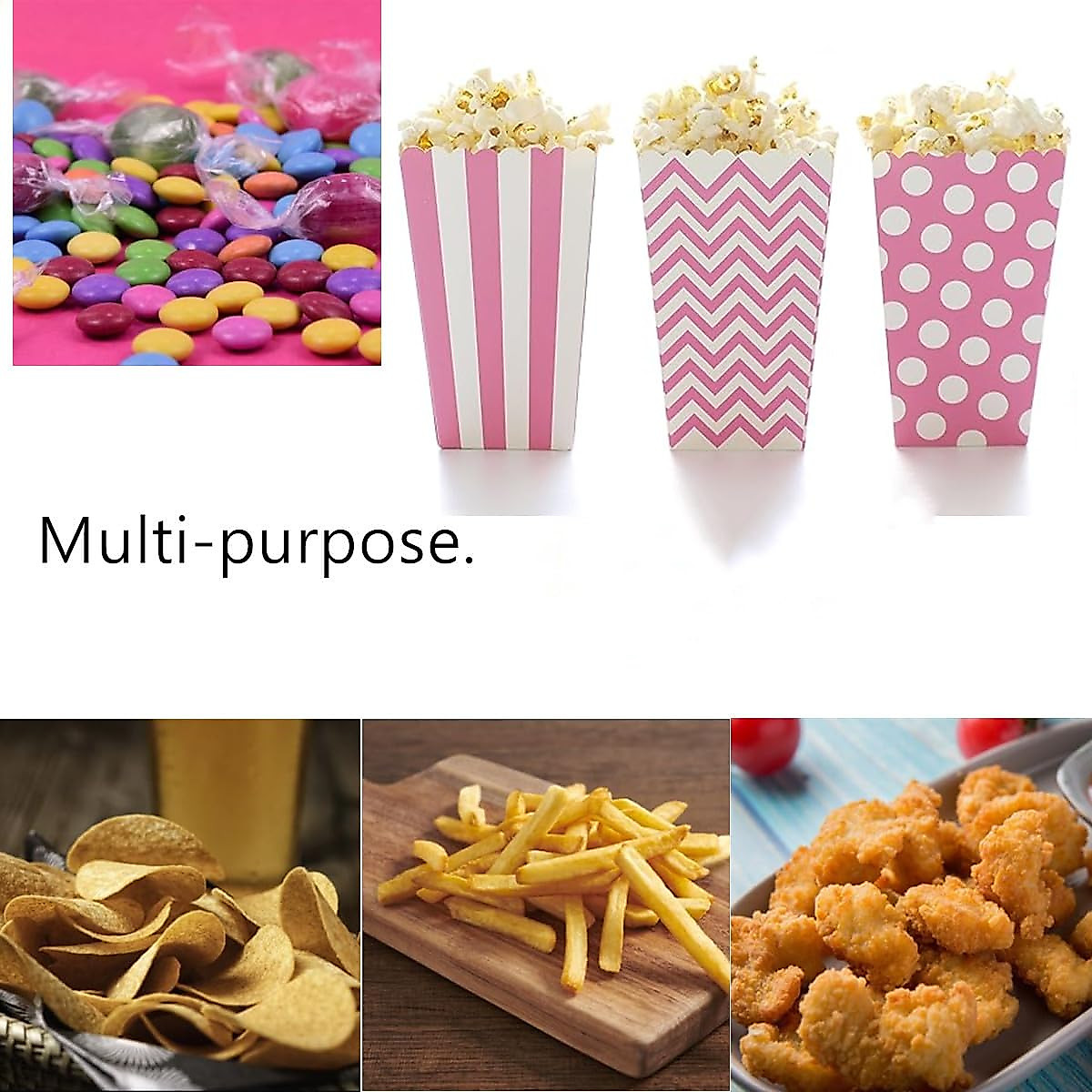 Beetoo Popcorn Boxes,36PCS Red and White Striped Popcorn Bags, Mini Popcorn Buckets for Movie Theater, Home, Carnival Decorations