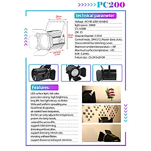 V-Show 200W Stage COB Par Light - Studio Lights Warm White DMX with Dimmable for Camera Photo Church Theater