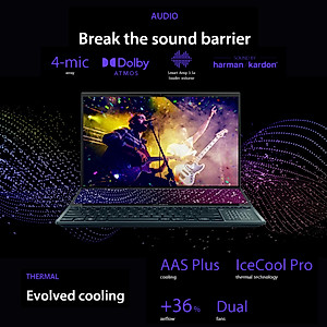 ASUS Zenbook Pro Duo 15 OLED Laptop, Intel Core i9-12900H, GeForce RTX 3070 Ti, 15.6" 4K UHD Touchscreen, 32GB LPDDR5 RAM, 1TB SSD, ScreenPad Plus, Pen, Wi-Fi 6, IR Camera, Win 11 Pro, Celestial Blue