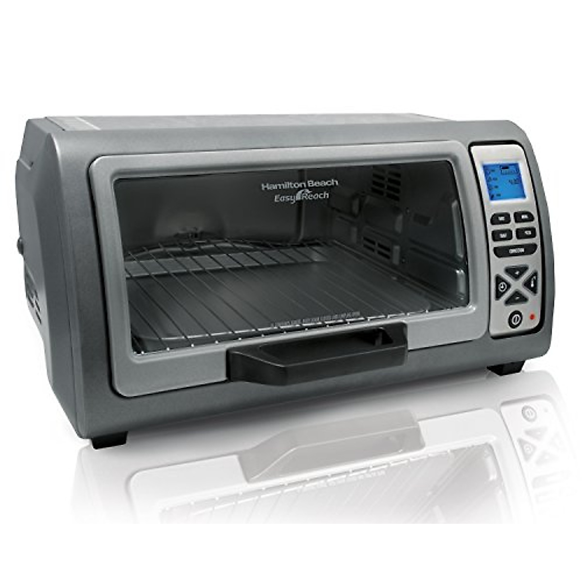 Hamilton Beach Digital Countertop Toaster Oven with Easy Reach Roll-Top Door, 6-Slice, With Bake Pan, Stainless Steel (31128)