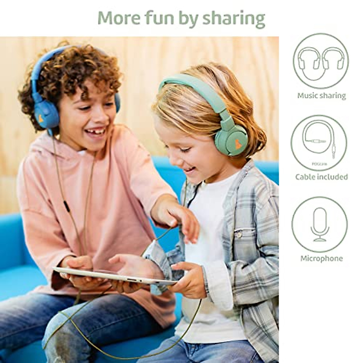 POGS Kids Wired Headphones | The Elephant | Foldable and Durable Headphones for Kids 3+ with Volume Control, Microphone, Volume Limiter 85 dB | Music-Sharing Function | (3.2ft, 3.5mm)