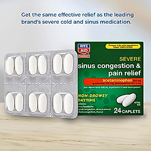 Rite Aid Daytime Severe Sinus Congestion & Pain Relief - Acetaminophen, 325 mg - 24 Caplets | Multi-Symptom Non-Drowsy | Sinus Relief | Cold and Flu Medicine | Severe Cold & Sinus Medicine for Adults