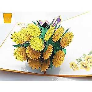 Flower Pop Up Cards 3D, Flower Greeting Card with Envelopes for All Occasions, Assorted 4 Flower Cards for Thanksgiving Birthday Christmas Valentine's Day Gift…