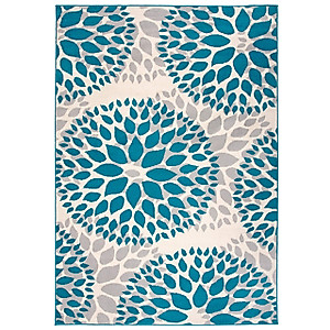 Rugshop Modern Floral Circles Design Easy Cleaning for Living Room,Bedroom,Home office,Kitchen Non Shedding Area Rug 5' x 7' Blue