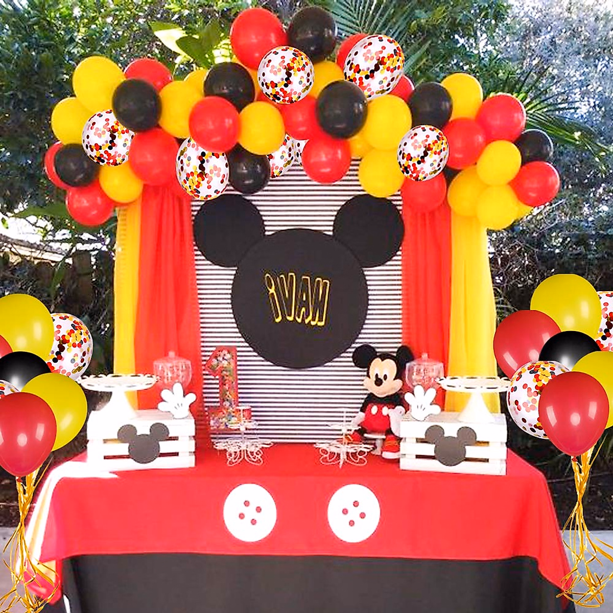 JOYYPOP 80 pcs Black Red Yellow Latex Balloons with Confetti Balloons for Baby Shower,Mouse balloon Theme Party Decoration,Brithday Party