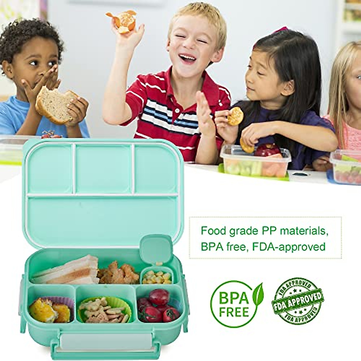 ZPIMY Bento Box Adult Lunch Box, Lunch Box Kids, Bento Box Kids, 1300ML Lunch Box Adult with 4 Compartment, Lunch Box Containers for Adults/Kids/Toddler, Microwave/Dishwasher/Freezer Safe (Green)