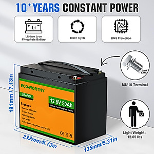 ECO-WORTHY 200 Watt 12V Complete Solar Panel Starter Kit for RV Off Grid with Battery and Inverter: 200W Solar Panels+30A Charge Controller+50Ah Lithium Battery+600W Solar Power Inverter