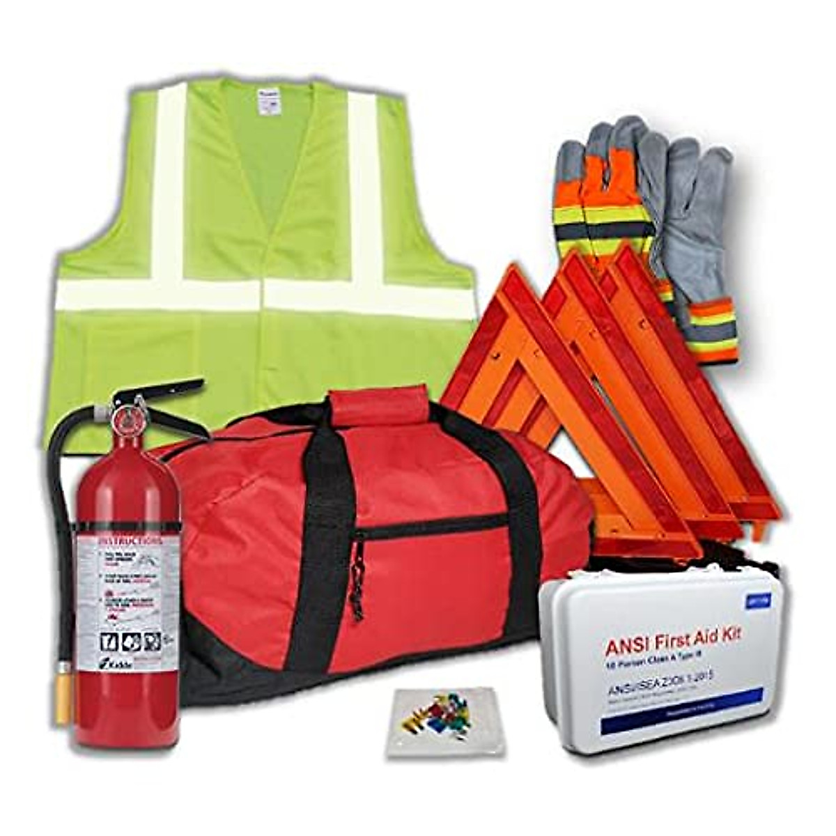Safety and Trauma Supplies Hi-Viz All-in-One DOT OSHA Compliant Kit with 5LB 3A:40BC Kidde Fire Extinguisher Model PRO 5 TCM-8