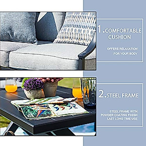 LOKATSE HOME 4 Pieces Outdoor Conversation Furniture Bistro Metal Seating Patio Armchairs Loveseat Set with Cushion & Coffee Table, 4 pcs Chair, Grey
