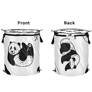 Sketch Style Pandas Pop Up Laundry Hamper With Lid Foldable Laundry Basket With Handles Collapsible Storage Basket Clothes Organizer for Kids Room Bedroom