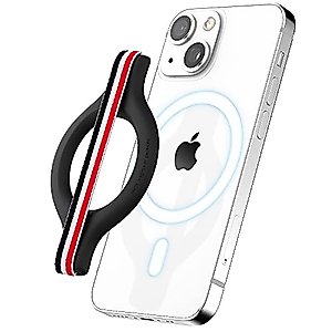 Sinjimoru Magnetic Wool-Band Phone Grip Holder for Apple MagSafe Case, Detachable Phone Grip Strap Holder for MagSafe Compatible with iPhone 15 14 13 12 Series. M-Mini Grip French Red