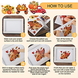 12 Sheets Fall Thanksgiving Rub on Transfers for Crafts and Furniture - Pumpkin Maple Leaf Sunflower Decals Autumn Stickers for Home Office Paper Wood DIY Crafts, 5.5 x 5.5 Inch