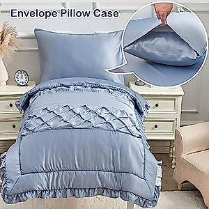 Toddler Bedding Set for Girls 4 Piece Pinch Pleated Grey Ruffle Fringe Pintuck Toddler Bed Comforter Set for Kids Bed-in-a-Bag Quilt Crib Sheet Set with Comforter,Flat Sheet,Fitted Sheet,Pillowcase