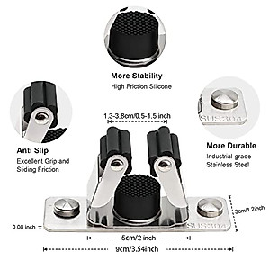 Favbal Mop Broom Holder Stainless Steel Wall Mounted Garage Organization and Storage Utility Hooks Broom Mop Holder Wall Mount Metal Tool Organizer