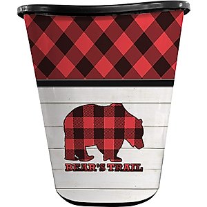RNK Shops Personalized Lumberjack Plaid Waste Basket - Double Sided (Black)