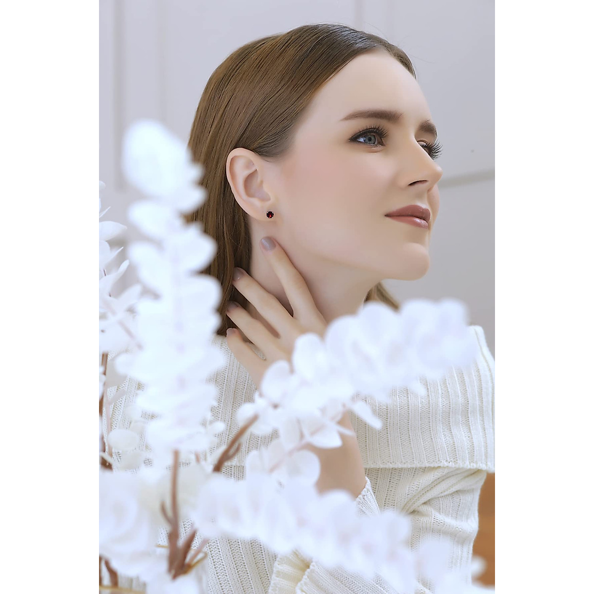 Sterling Silver 5mm Round Dark Red Stud Earrings created with European Crystals