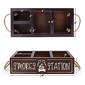 S'mores Station Wooden Box S'mores Bar Holder with Handles Farmhouse Kitchen Decor Rustic Smores Roasting Station Wood Organizer Camping BBQ Accessories Teacher Gift