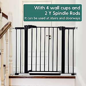 BABELIO 26-43 Inch Easy Install Extra Wide Pressure Mounted Metal Baby Gate, No Drilling, No Tools Required, with Wall Protectors and Extenders (Black)