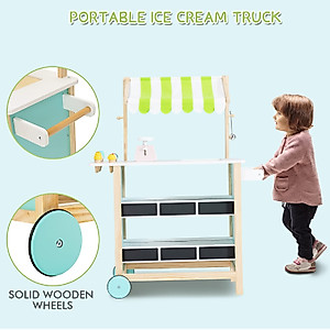 INFANS Wooden Grocery Store Marketplace Toy, Supermarket Pretend Play, Extra Storage 6 Ice Creams Scales Bells Chalkboards, Fun Indoor Farmer's Market Stand Set Gift for Ages 3+