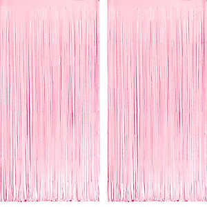 Pastel Pink Party Backdrop Decoration - GREATRIL Coral Pink Foil Fringe Streamers for Baby/Valentines/Cowgirl/Sweet/Cloud/Unicorn/Princess Themed - 3.2ft X 8.2ft - 2 Packs