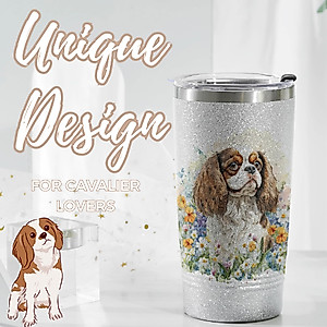 Onebttl King Charles Cavalier Gifts for Women/Men, Unique 20oz Cavalier Glitter Tumbler with Lid and Straw, Cavalier King Charles Spaniel Gifts for Birthday, Christmas