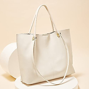FOXLOVER Women's Soft PU Leather Tote Bag for Women Big Capacity Shoulder Bag Ladies Top Handle Satchel Handbags and Purse (White)
