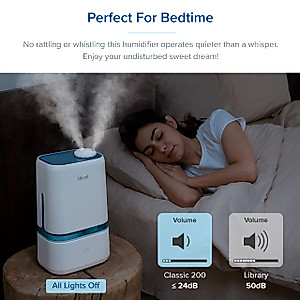LEVOIT 4L Humidifiers for Bedroom Large Room & Essential Oil Diffuser, Blue & Humidifiers for Bedroom Large Room, 3L Cool Mist Top Fill Quiet Humidifier for Baby Nursery and Plants, 360° Nozzle, White
