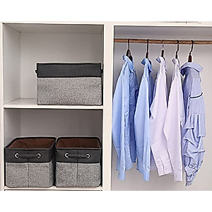 MAQIAO 3 Pack Collapsible Storage Bin Foldable Canvas Fabric Storage Basket Cube Box, Sturdy Organizer with Handles for Home, Office, Nursery, Closet Shelves (Black and Grey)