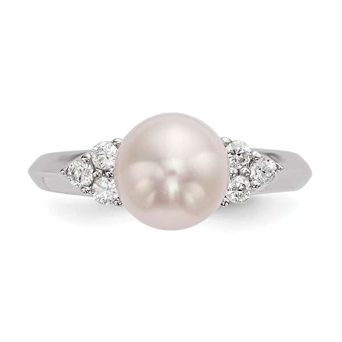 IceCarats 925 Sterling Silver 8mm White Button Freshwater Cultured Pearl Cubic Zirconia CZ Ring Size 8