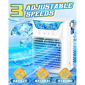 Portable Air Conditioners Fan, 2024 Upgraded Mini Air Conditioners Evaporative Air Cooler with 3 Cool Mist & Speeds, 3 Timer 7 Color Led, Small Air Conditioner Portable for Room Office Camping Car