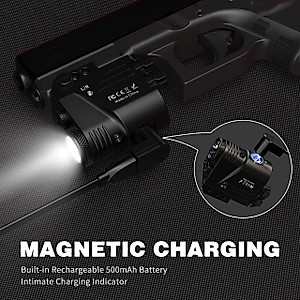 CRONHAWK 500 Lumen Blue Green Laser Light for Pistol, Rechargeable Rail Mounted Flashlight Laser Combo for Picatinny Rail, Magnetic Charging